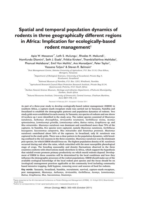 Pdf Spatial And Temporal Population Dynamics Of Rodents In Three Geographically Different