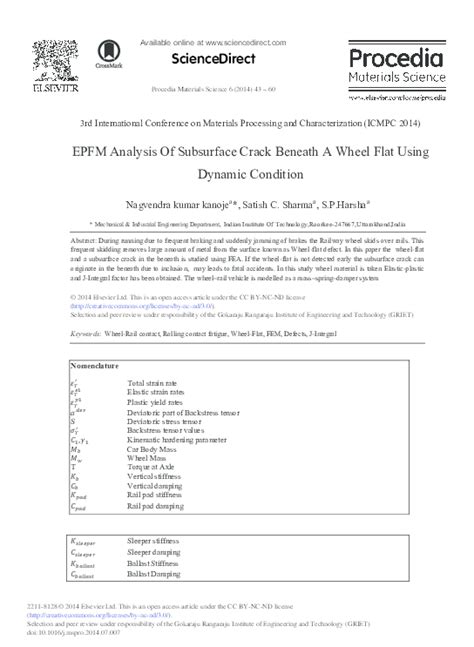 Pdf Epfm Analysis Of Subsurface Crack Beneath A Wheel Flat Using