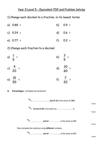 Ks4 Worksheet L5 Homework Equivalent Fdp Teaching Resources