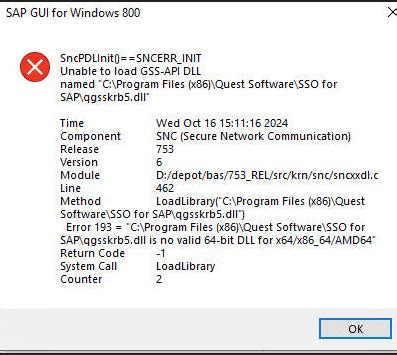 Unable To Load GSS API DLL SSO For SAP