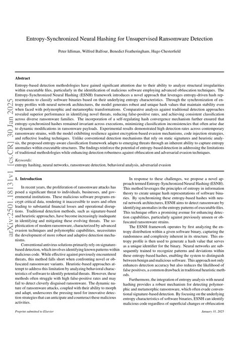 Pdf Entropy Synchronized Neural Hashing For Unsupervised Ransomware Detection