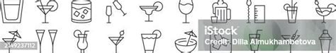 Collection Of Outline Symbol Of Various Beverages Editable Stroke Simple Linear Illustration For