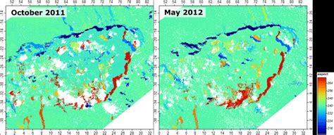 a landslide scar in two consecutive scans with point cloud segments