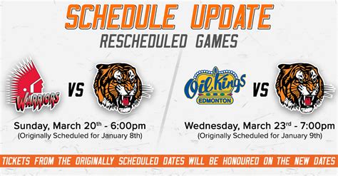 Whl Announces Two Rescheduled Dates For Tigers Medicine Hat Tigers