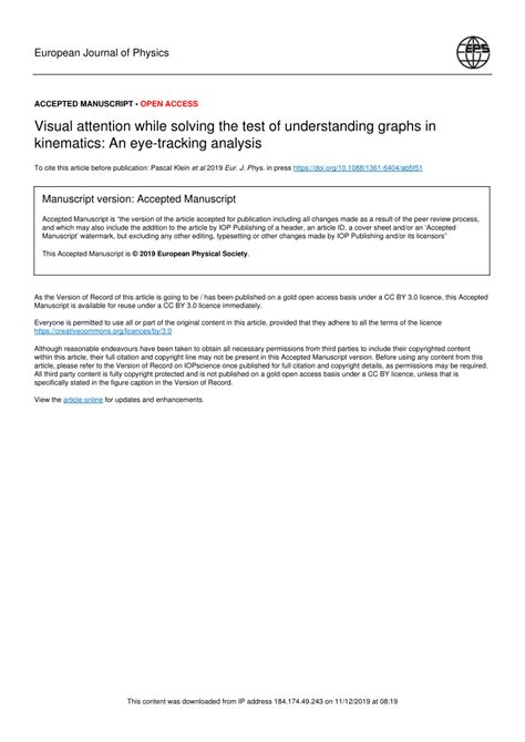 Pdf Visual Attention While Solving The Test Of Understanding Graphs In Kinematics An Eye