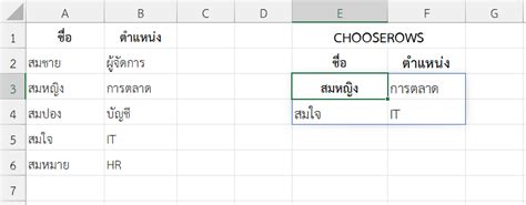 ฟังก์ชัน Chooserows ใน Excel ดีครับดอทคอม
