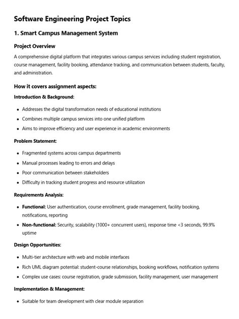Software Engineering Project Topics With Detailed Coverage Pdf Computer Science