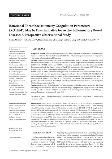 Pdf Rotational Thromboelastometry Coagulation Parameters Rotem® May Be Discriminative For