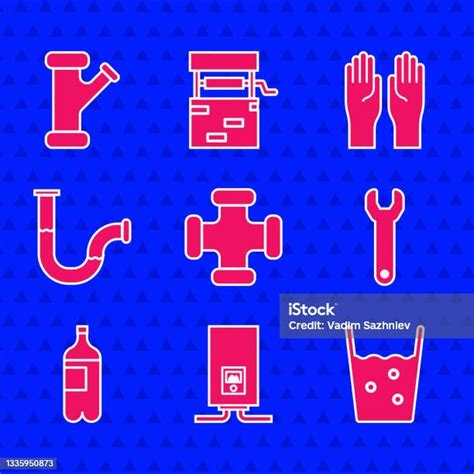 설정 산업 금속 파이프 불타는 화재가스 보일러 유리 물 렌치 스패너 병 고무 장갑과 아이콘 벡터 공학에 대한 스톡 벡터 아트 및 기타 이미지 Istock