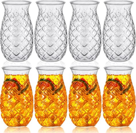 Zubebe Set Of 8 Tiki Pineapple Glasses 17 Oz Retro Relief