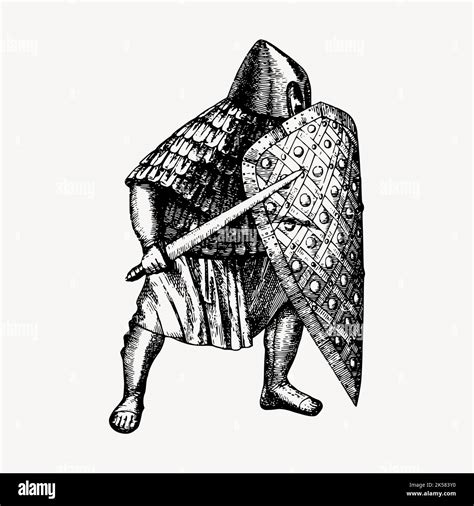 War Armor Knight Sword Sword Fight Illustration Icon Vintage