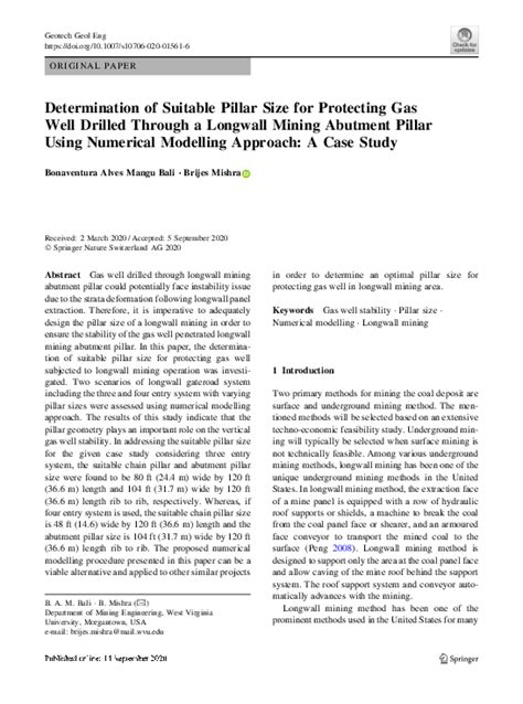 pdf determination of suitable pillar size for protecting gas well