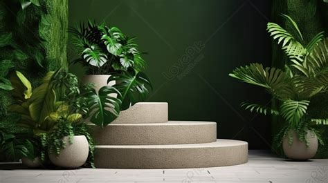 눈에 띄는 배경에 몬스테라 식물과 녹색 연단 단계 모형의 놀라운 3d 렌더링 3d 식물 배경 연단 배경 제품 디스플레이 배경 이미지 Hd 3d 식물 연단 제품