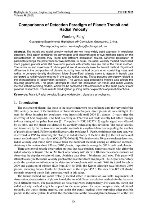 PDF Comparisons Of Detection Paradigm Of Planet Transit And Radial Velocity
