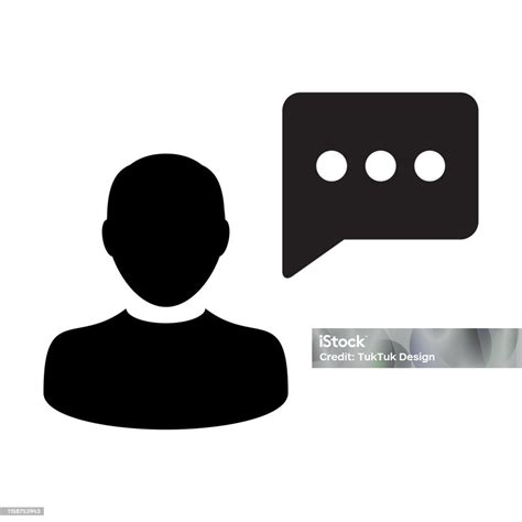 코멘트 아이콘 벡터 남성 프로필 아바타 와 연설 거품 기호 토론 및 플랫 컬러 문말 Pictogram에서 정보 Brand
