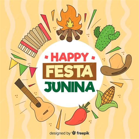 손으로 그린 축제 Junina 배경 무료 벡터