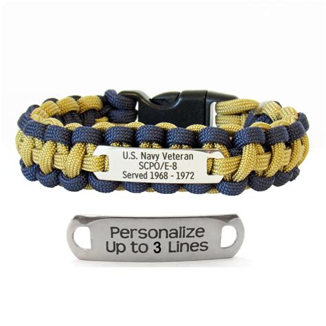 Custom Personalized Engraved Patriotic Paracord Survival Bracelet Navy