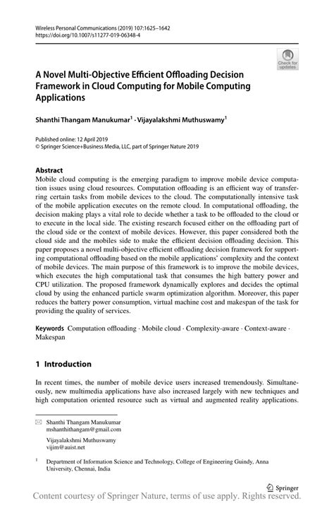 A Novel Multi Objective Efficient Offloading Decision Framework In