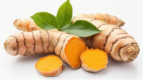 Turmeric Plant Fresh Turmeric Root And Vibrant Green Leaves Displayed