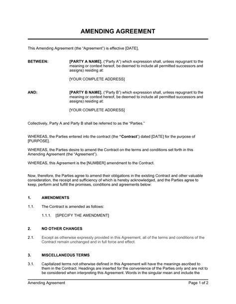 Amending Agreement Template Word And Pdf Free Trial