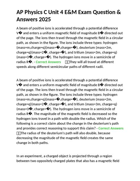Ap Physics C Unit 4 Eandm Exam Question And Answers 2025 Exams Medical