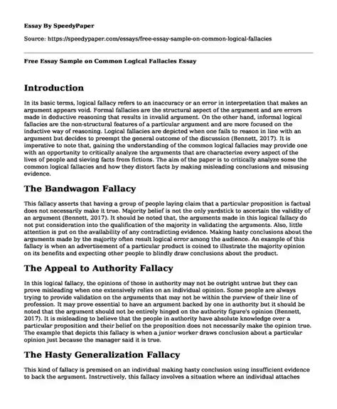📌 Free Essay Sample On Common Logical Fallacies