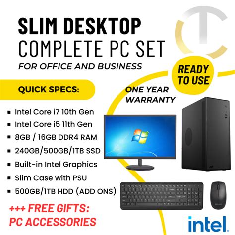 [ Complete Office Pc Set ] Intel Core I7 10th Gen I5 11th Gen Cpu Slim Desktop Package With
