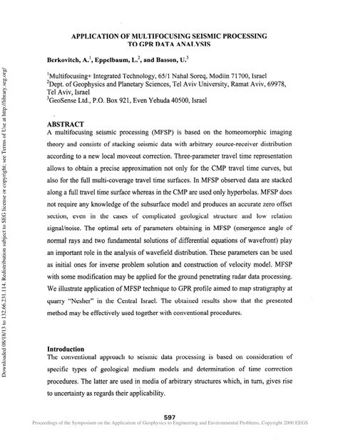 PDF Application Of The Multifocusing Seismic Processing To GPR Data Analysis