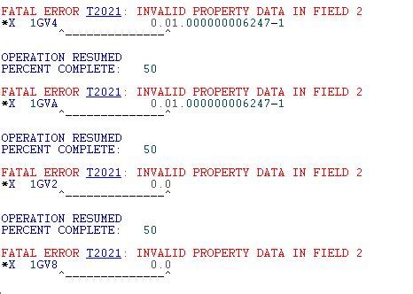 Nastran 中出现错误致命错误 T 字段中的特性数据无效