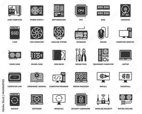 Computer Hardware Icons Pixel Perfect Design Simple Set For Using In Website Graphics Report