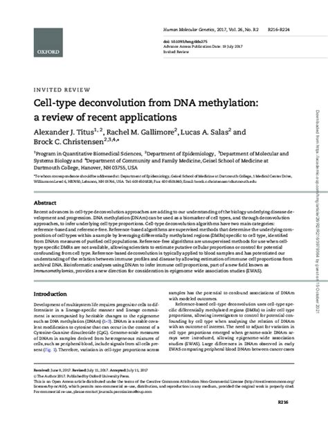 Pdf Cell Type Deconvolution From Dna Methylation A Review Of Recent