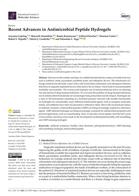Pdf Recent Advances In Antimicrobial Peptide Hydrogels