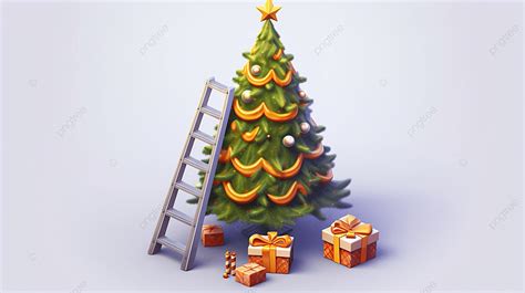 장식 선물 패키지와 흰색 배경 아이소메트릭 사다리가 있는 크리스마스 트리 현재 선물 상자 선물 배경 일러스트 및 사진 무료 다운로드 Pngtree