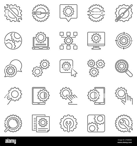 Settings Outline Icons Set Vector Cog Wheel And Gear Line Signs