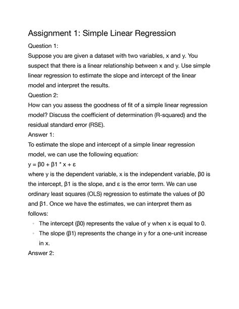 STAT HW Applied Linear Models HW Assignment Simple Linear Regression Question