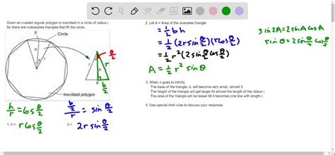 Solved If An N Sided Regular Polygon Is Inscribed In A Circle Of Radius R As Shown In The