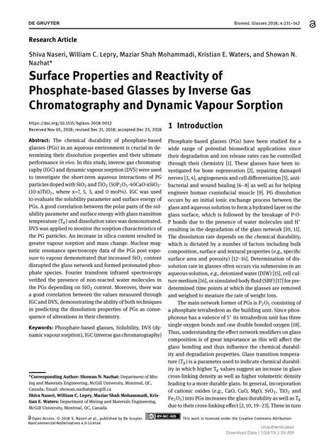 Pdf Surface Properties And Reactivity Of Phosphate Based Glasses By Inverse Gas Chromatography