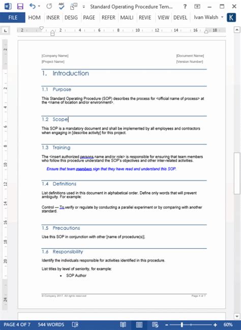 Standard Operating Procedures Templates MS Word Excel Standard Operating Procedure Tips