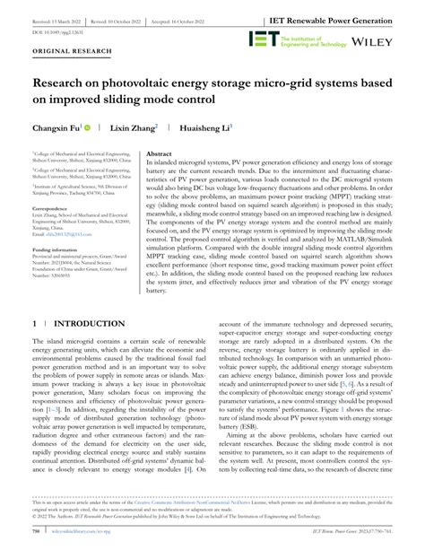 Pdf Research On Photovoltaic Energy Storage Micro‐grid Systems Based On Improved Sliding Mode