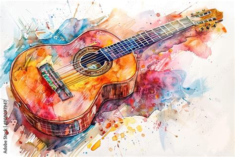 Watercolor Of A Classical Guitar Representing The Music Industry In