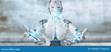 White Woman Robot Scanning Human Body 3d Rendering Stock Illustration