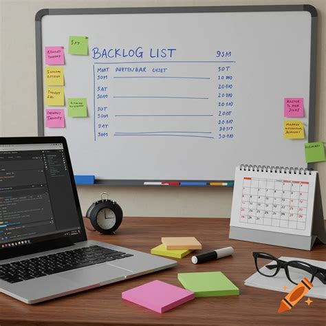 A Cluttered Desk With A Laptop Sticky Notes Calendar And Glasses In