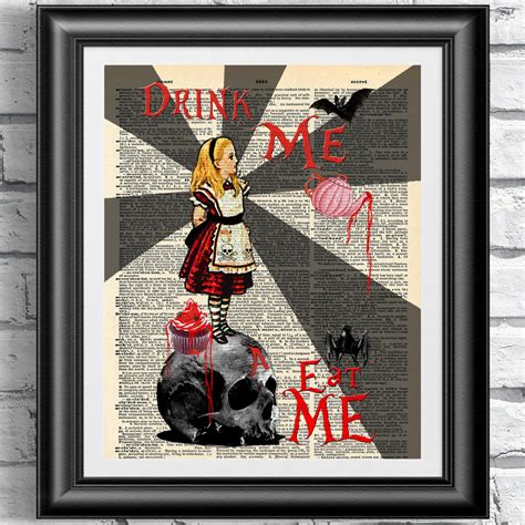 Gothic Alice In Wonderland Artwork Dictionary Art Print On Antique