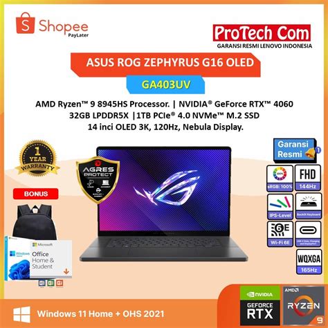 Jual Asus Rog Zephyrus G Oled Ga Uv Ryzen Hs Rtx Gb Gb Tb W Ohs Qhd