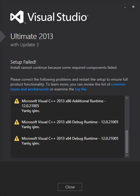 C Visual Studio Ultimate 2013 With Update 3 Setup Failed Stack
