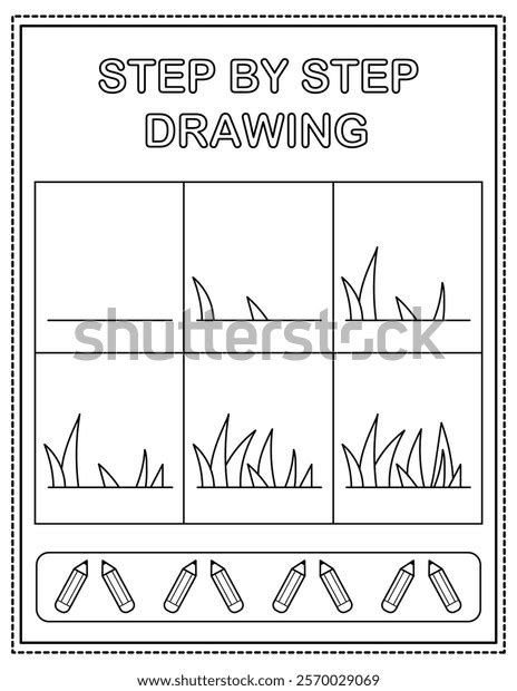 Cute Grass Book Page Drawing Step Stock Vector Royalty Free