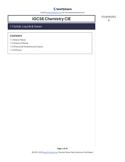 IGCSE Chemistry Solids Liquids Gases Revision Notes