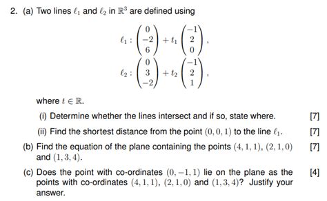 Solved 2 a Two lines ℓ1 and ℓ2 in R3 are defined using Chegg com