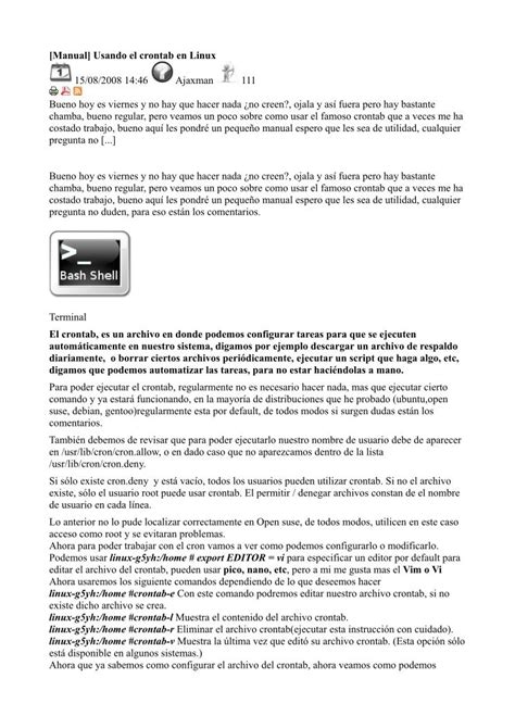 Pdf De Programación Manual Usando El Crontab En Linux