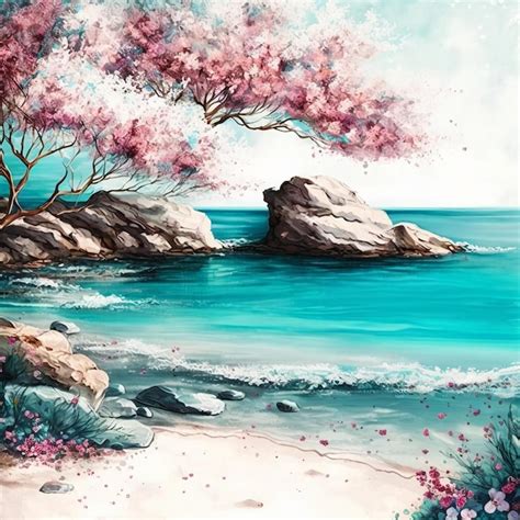 Premium Ai Image Tropical Summer Beach Watercolor Illustration
